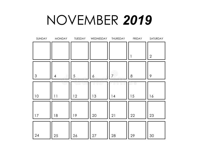 Calendario Para Noviembre De 2019 Stock de ilustración - Ilustración de ...