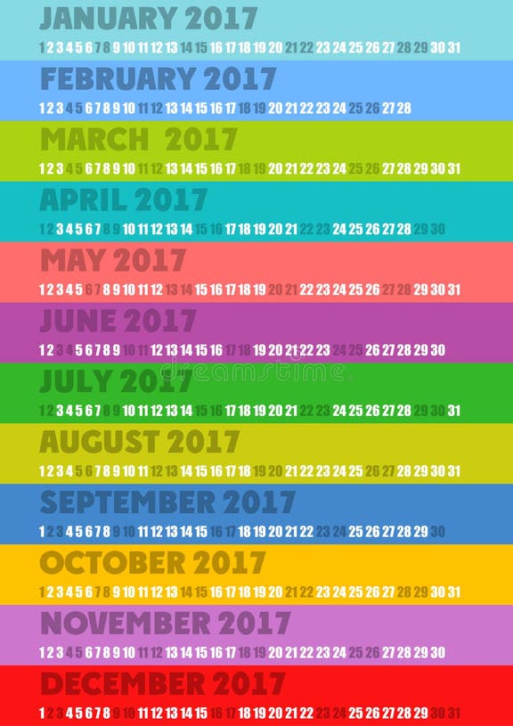 Calendario Rayado Coloreado 2017 Ilustración del Vector - Ilustración ...