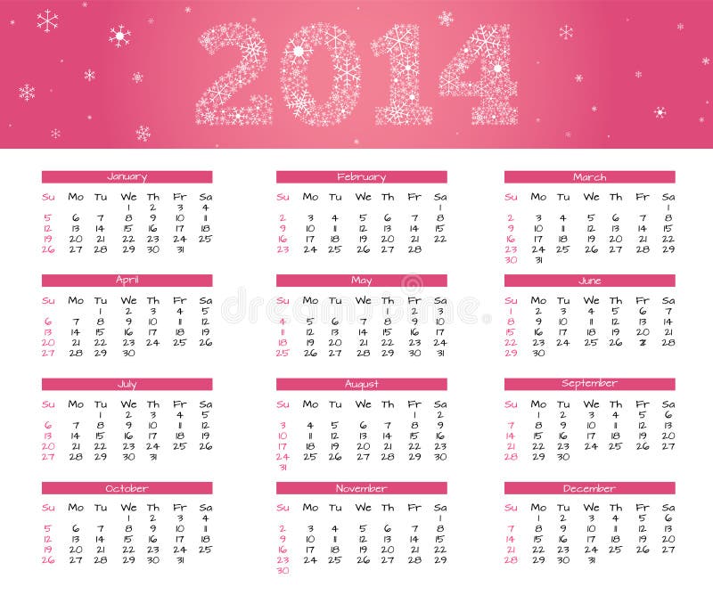 Calendario rosa 2014 illustrazione vettoriale. Illustrazione di ...