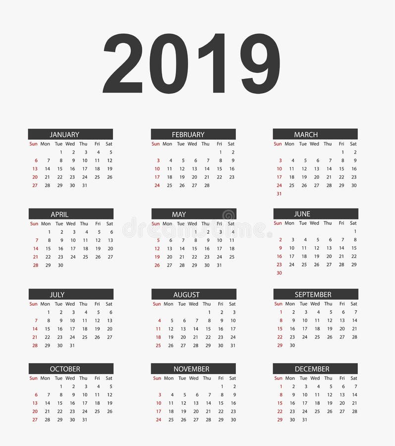 Calendario Simple 2019 Ficheros Del Vector Ilustración del Vector ...