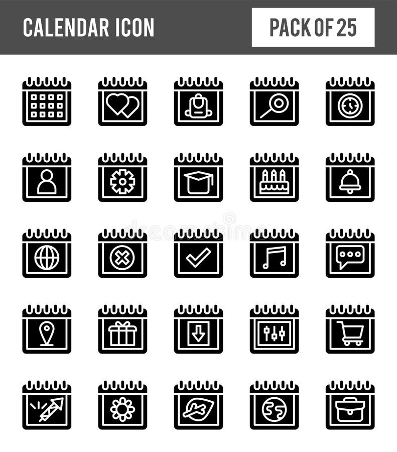 25 Calendars Glyph Icon Pack. Vector Illustration Stock Vector ...