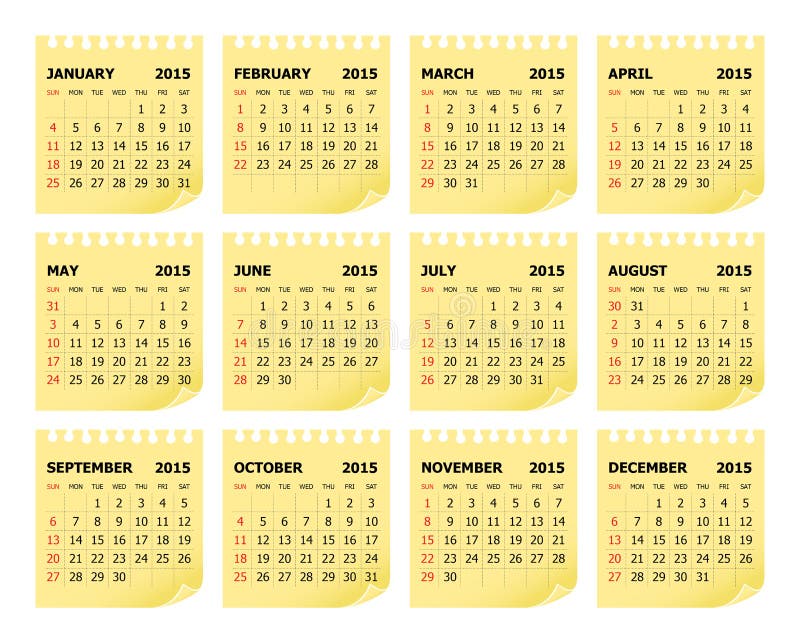 Calender 2015 2016 2017 2018 2019 2020 Stock Vector - Illustration of ...