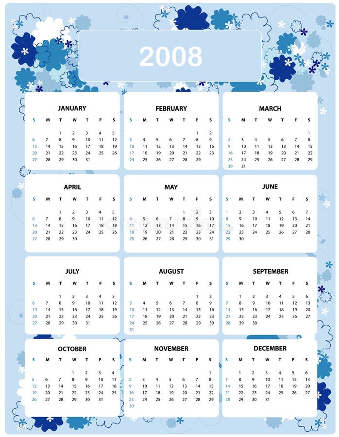 Calender for Year 2008 stock illustration. Illustration of january ...