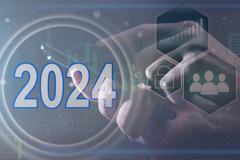 2024 Calender Year Button on Digital Virtual Screen Blur Background ...