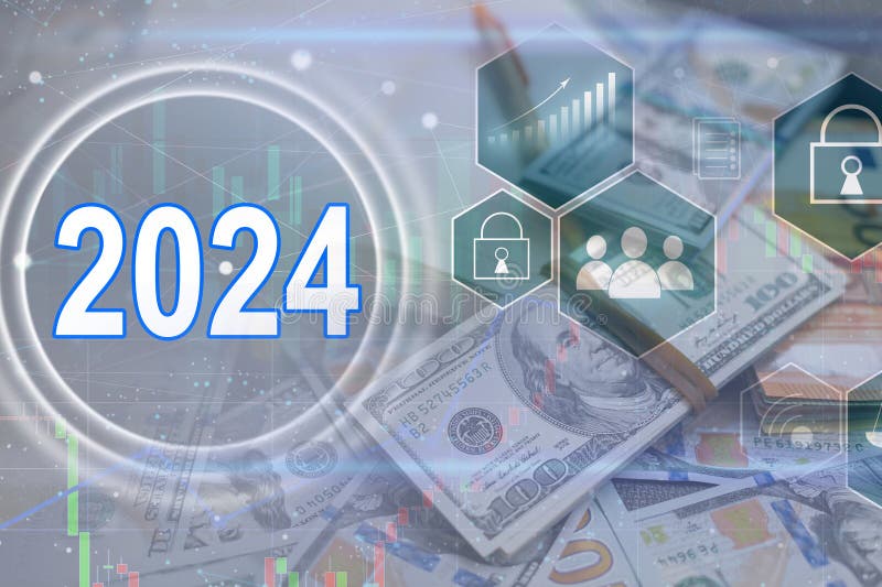 2024 Calender Year Button on Digital Virtual Screen Blur Background ...