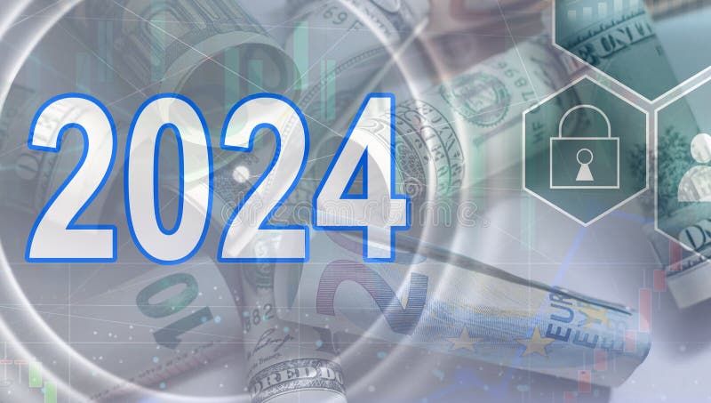 2024 Calender Year Button on Digital Virtual Screen Blur Background ...