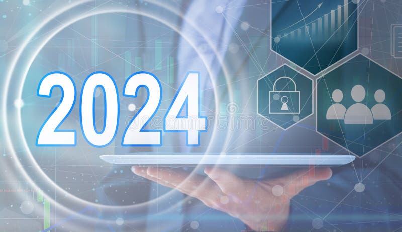 2024 Calender Year Button on Digital Virtual Screen Blur Background ...