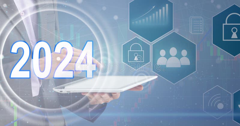 2024 Calender Year Button on Digital Virtual Screen Blur Background ...