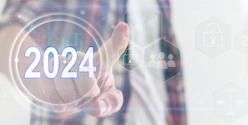 2024 Calender Year Button on Digital Virtual Screen Blur Background ...