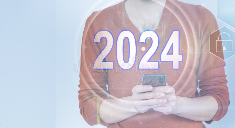 2024 Calender Year Button on Digital Virtual Screen Blur Background ...