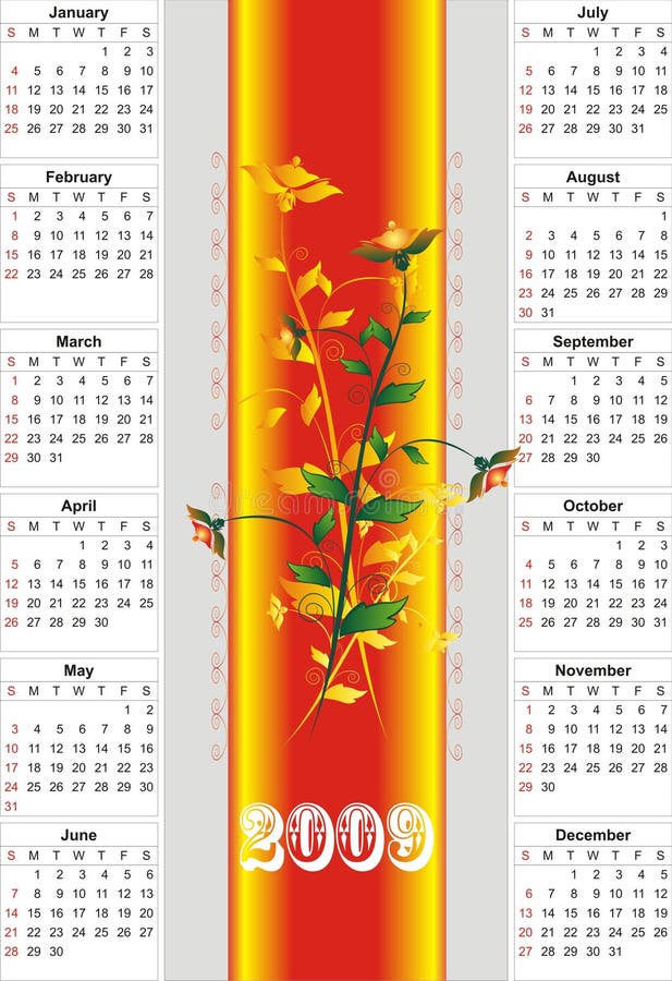 Calendrier 2009 illustration de vecteur. Illustration du 2009 - 5322180