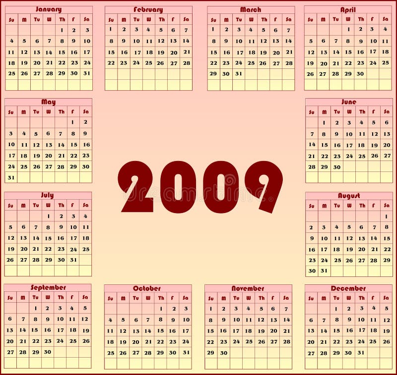 Calendrier 2009 illustration de vecteur. Illustration du 2009 - 5322180