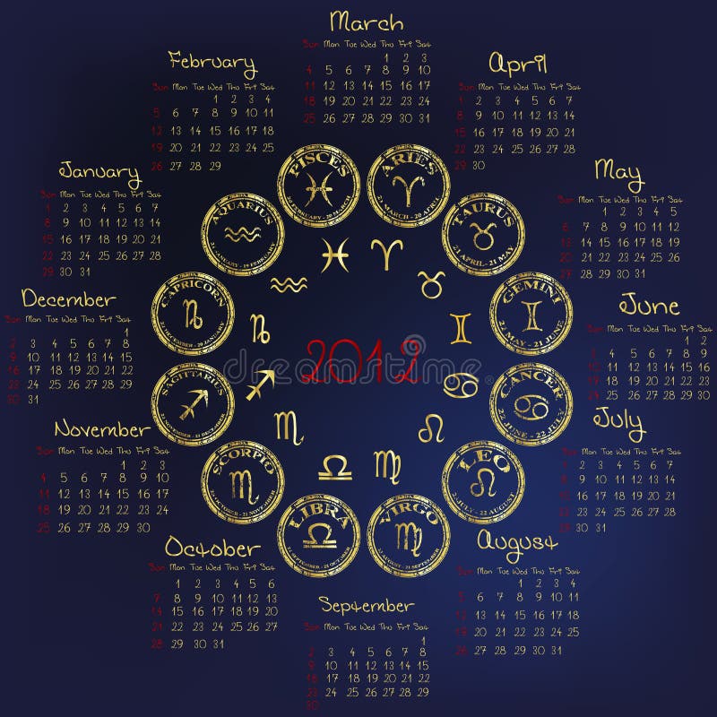 Calendrier 2012 D'horoscope Avec Les Signes Zodiacaux Illustration ...