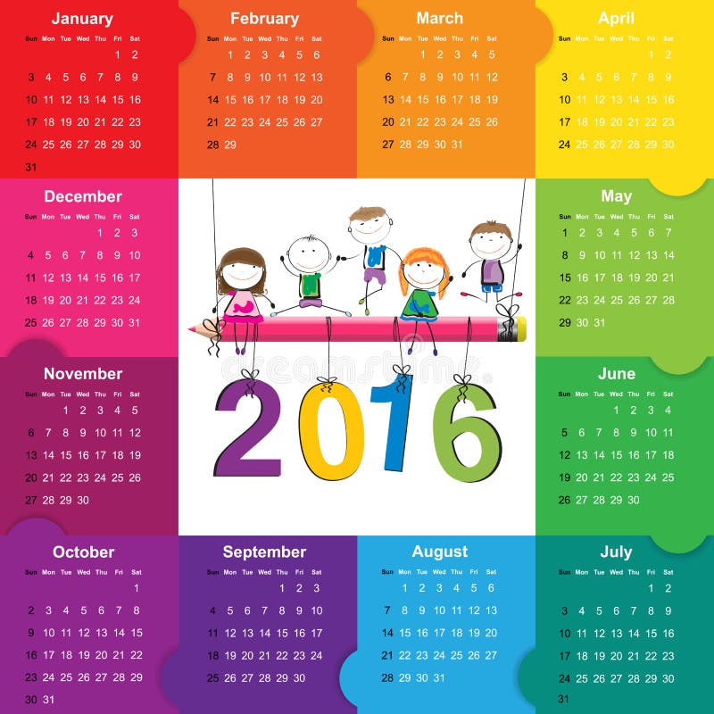 Calendrier 2016 illustration de vecteur. Illustration du février - 53422356