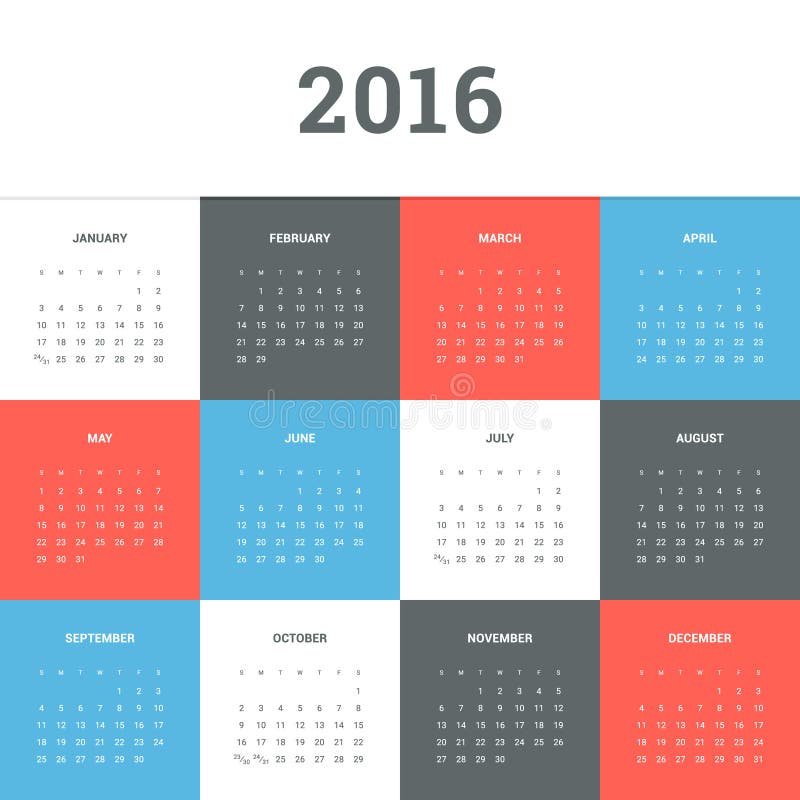 Calendrier 2016 illustration de vecteur. Illustration du minimalistic ...