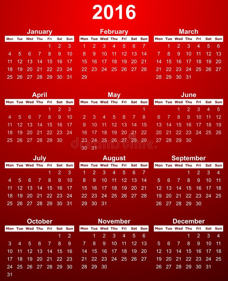 Calendrier 2016 illustration stock. Illustration du abord - 63925598