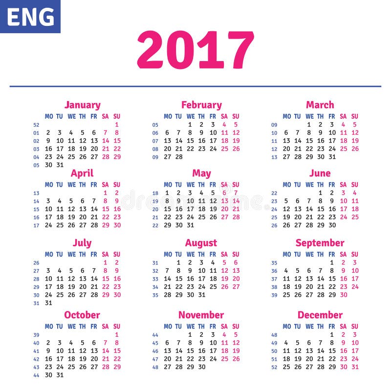 Calendrier anglais 2017 illustration de vecteur. Illustration du ...