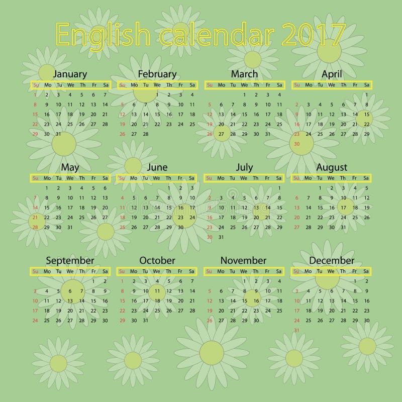 Calendrier anglais 2017 illustration de vecteur. Illustration du fond ...