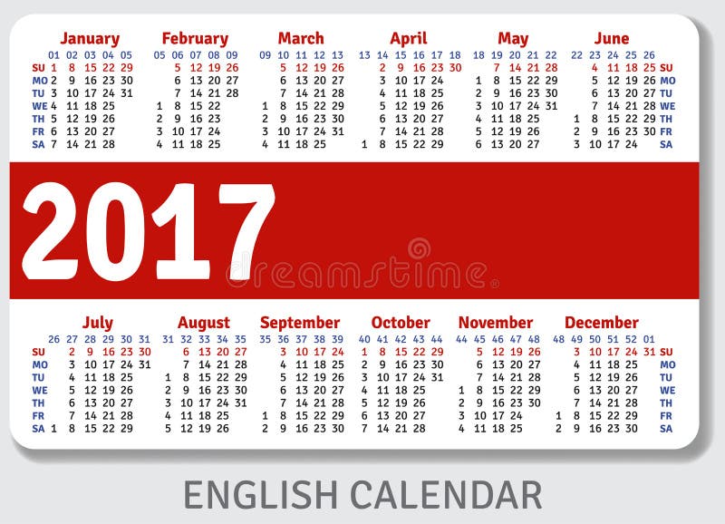 Calendrier Anglais De Poche Pour 2017 Illustration de Vecteur ...