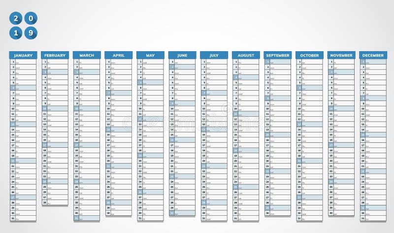 Calendrier 2019 d'année illustration de vecteur. Illustration du jour ...