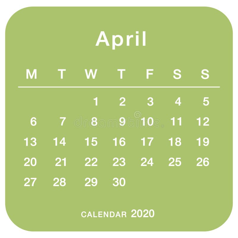 Calendrier De Planification D'avril 2020. Calendrier Simple D'avril ...