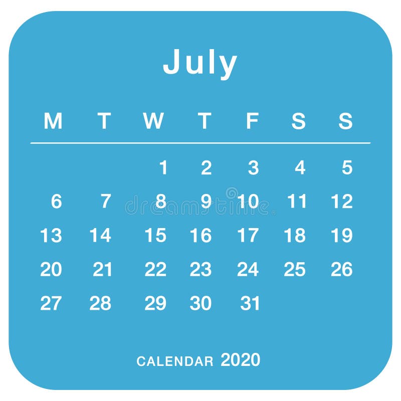 Calendrier De Planification De Juillet 2020. Calendrier Simple De ...