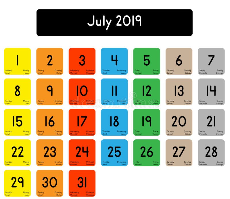 Calendrier Du Mois De Juillet 2019 Illustration de Vecteur ...