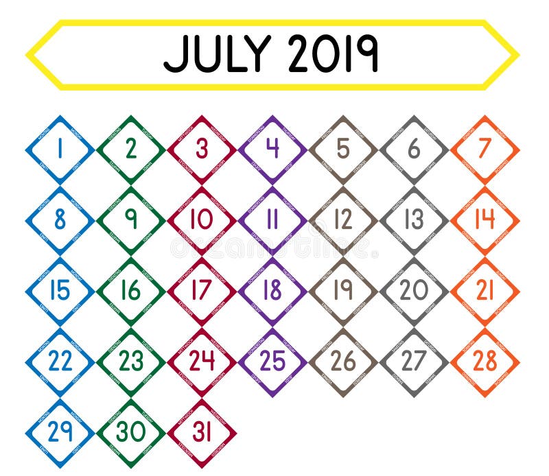 Calendrier Du Mois De Juillet 2019 Illustration de Vecteur ...