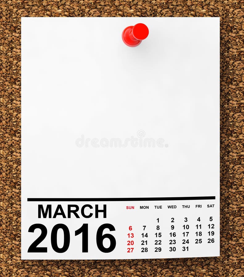 Calendrier en mars 2016 illustration stock. Illustration du contenu ...