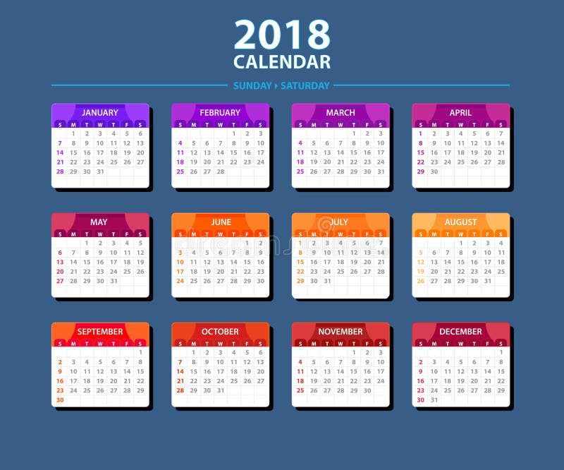 CALENDRIER Graphique Simple 2018, Rouge, Orange, Couleurs Violettes ...