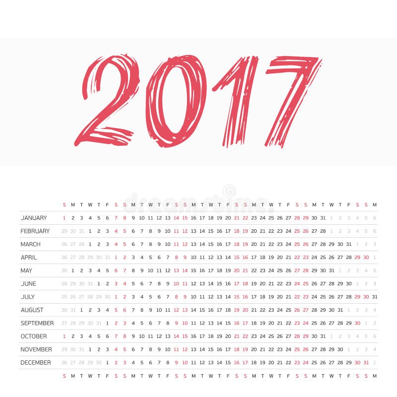 Calendrier 2017 horizontal illustration de vecteur. Illustration du ...
