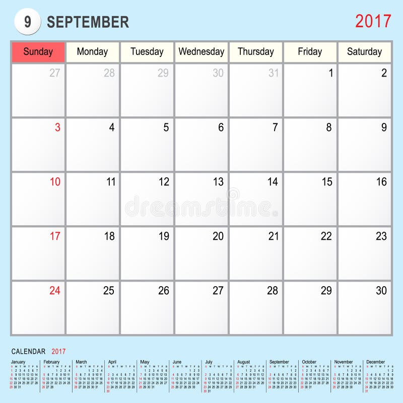 Calendrier Planificateur En Septembre 2017 Illustration de Vecteur ...