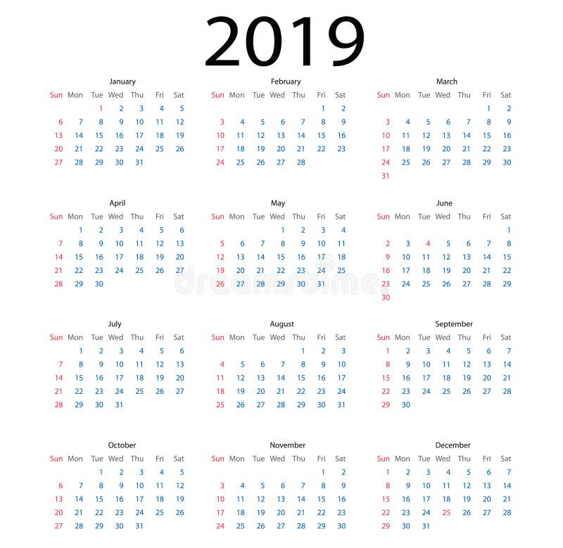 Calendrier Simple 2019 Style Simple Du Calendrier 2019 Sur Le Backgr ...