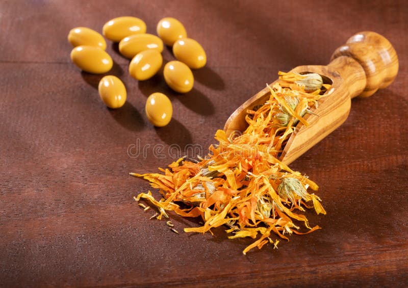 Calendula Capsules. Homeopathy - Calendula Officinalis Stock Image ...