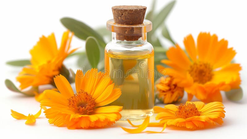 Calendula. Flowers Isolated on White Background, Calendula Oil and ...