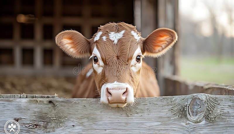 Calf Peering Barn, Farm, Spring Stock Image - Image of cute, straw ...
