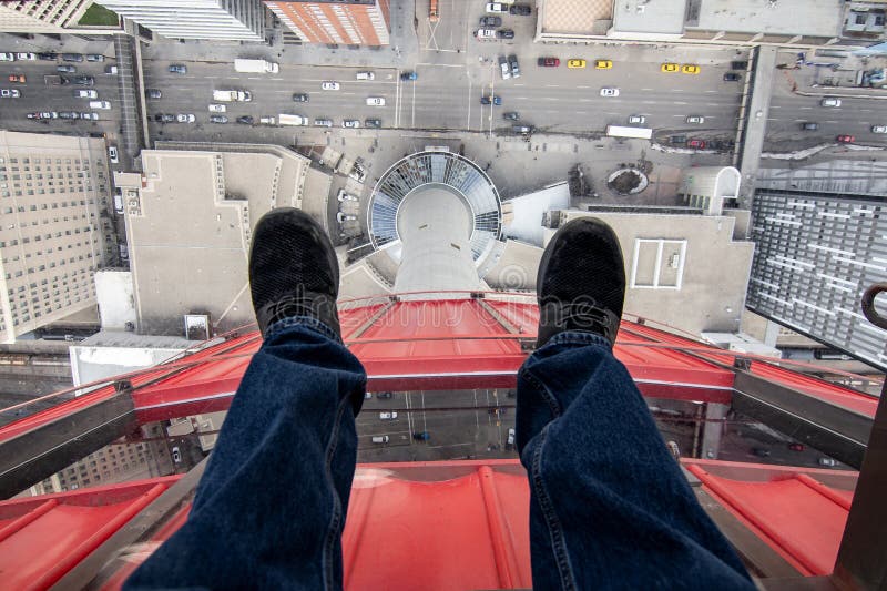 Look Down View Standing on the Calgary Tower Glass Floor Attraction on ...