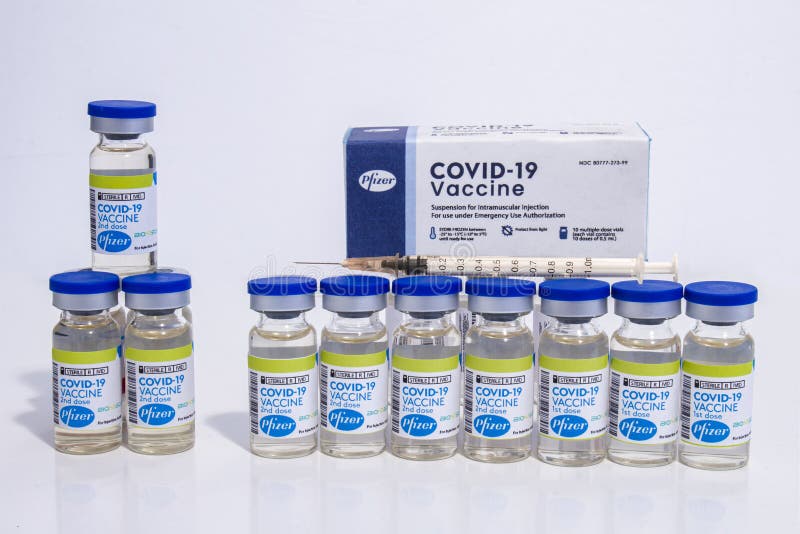 Several Pfizer Vials Vaccine Bottles of Covid-19 Immunization with ...