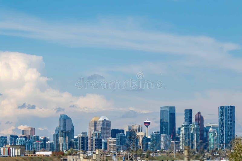 A Calgary Downtown Skyline during the Spring with Some Dramatic Clouds ...