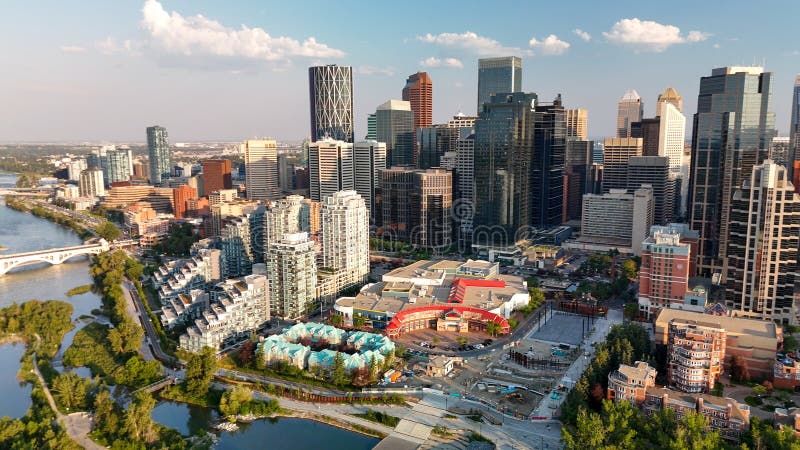 Calgary, Alberta - July 10, 2024: Aerial View of Calgary at Sunset ...