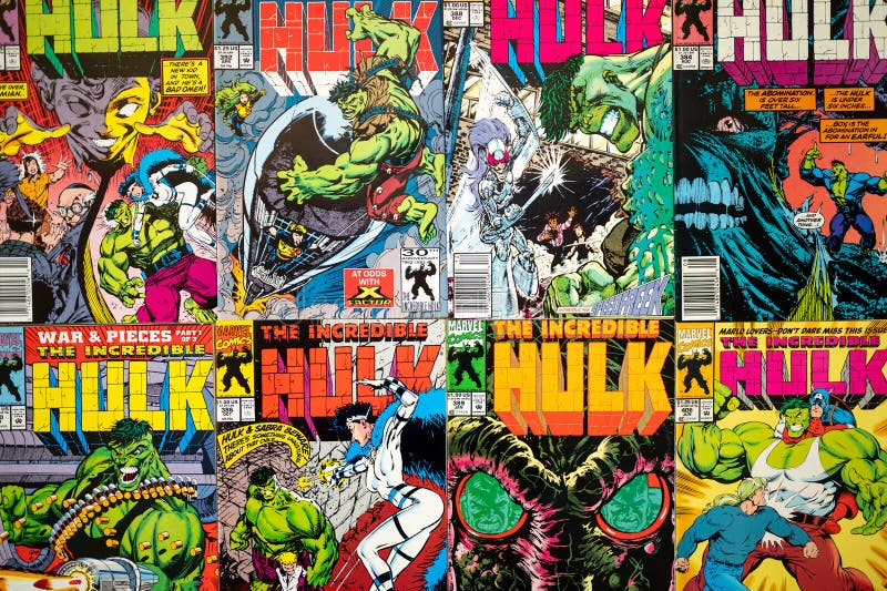 Covers of Vintage Marvel Incredible Hulk Comics Editorial Image ...
