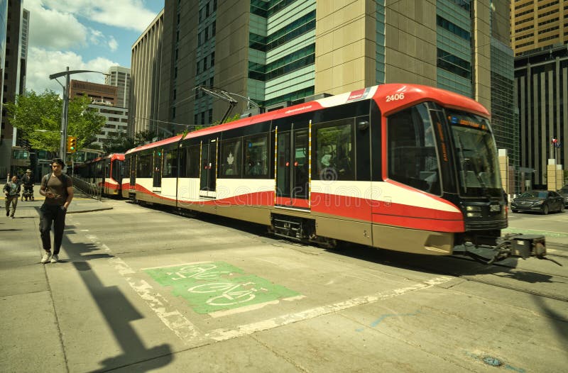 Calgary C Train Downtown Calgary with Crosswalk and Bike Lane Stock ...