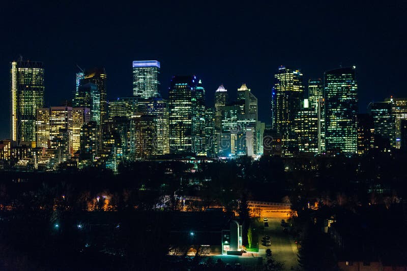 CALGARY, CANADA - Dec, 2019 Night View of Calgary Skyline Stock Image ...