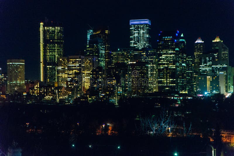 CALGARY, CANADA - Dec, 2019 Night View of Calgary Skyline Stock Image ...