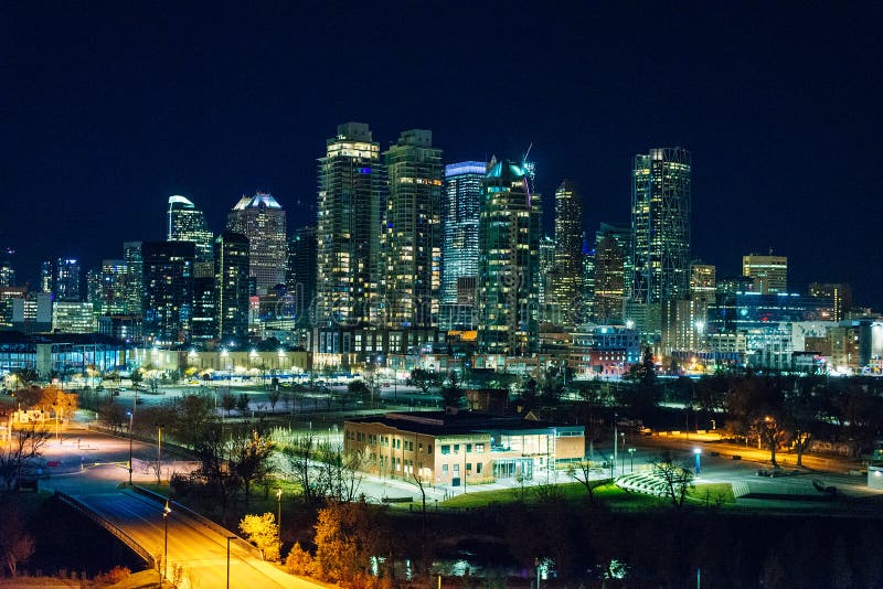 CALGARY, CANADA - Dec, 2019 Night View of Calgary Skyline Stock Image ...