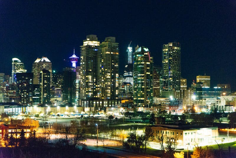 CALGARY, CANADA - Dec, 2019 Night View of Calgary Skyline Stock Image ...