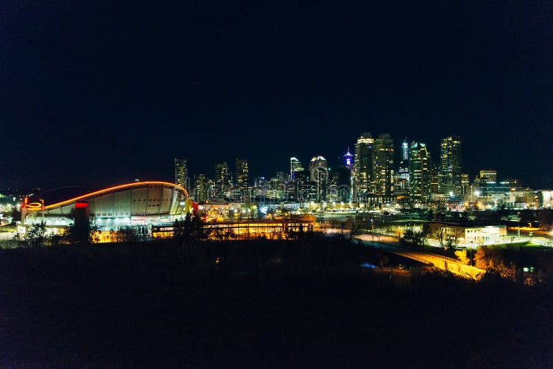 CALGARY, CANADA - Dec, 2019 Night View of Calgary Skyline Stock Image ...