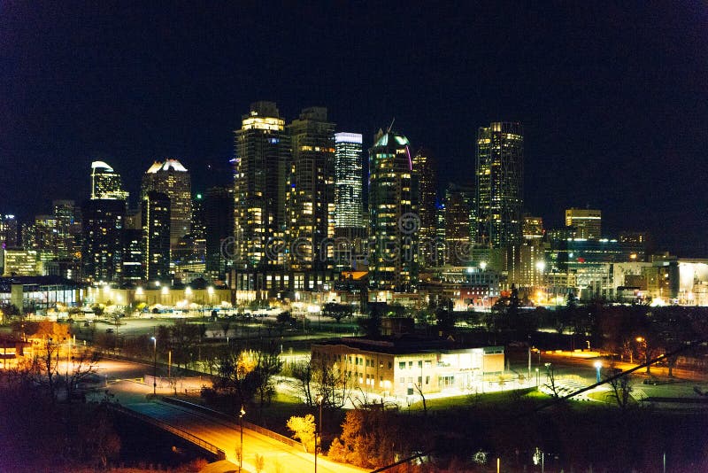 CALGARY, CANADA - Dec, 2019 Night View of Calgary Skyline Stock Image ...