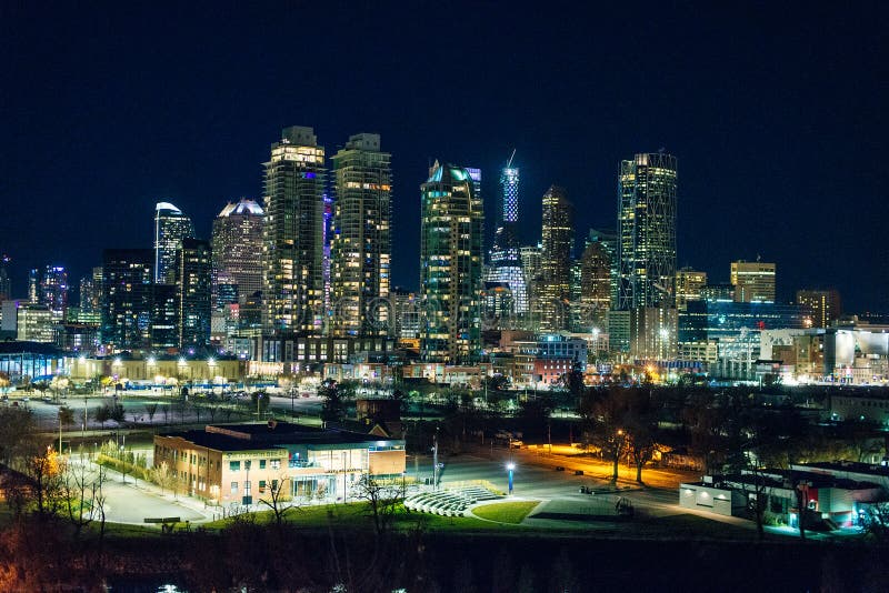 CALGARY, CANADA - Dec, 2019 Night View of Calgary Skyline Stock Image ...