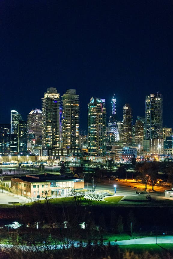 CALGARY, CANADA - Dec, 2019 Night View of Calgary Skyline Editorial ...